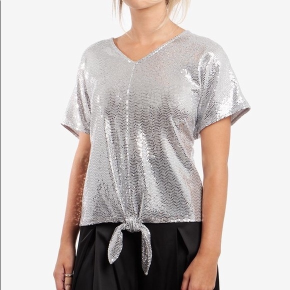 MSK | Tops | Msk Metallic Alloversequin Tiefront Top Silver Size Xl ...